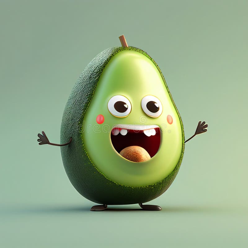 3D Avocado Character Smiling Generative AI Stock Illustration ...