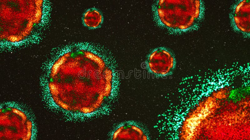 3D Background Animation of Many Viruses on a Background. Bacteria Move ...