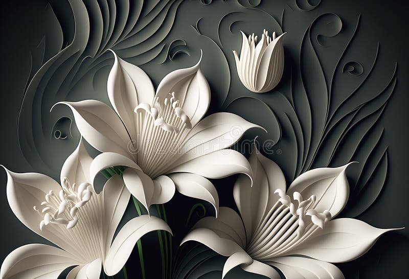 3D Background with Beautiful Lilies. Paper Art Stock Illustration ...
