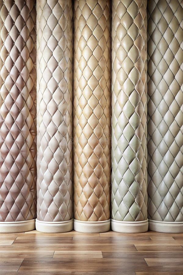 3D Background with Columns, Stone Roses and Effect of Quilted Leather ...