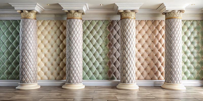 3d Background with Columns, Stone Roses and Effect of Quilted Leather ...