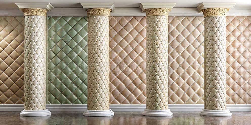 3D Background with Columns, Stone Roses and Effect of Quilted Leather ...