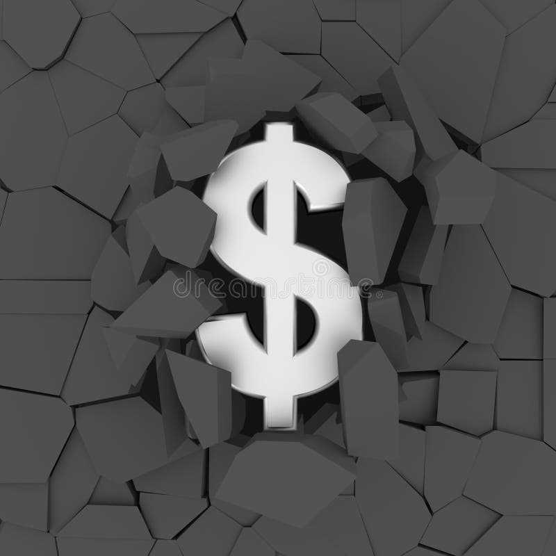 Dollar Sign Crashed the Wall. 3D Rendering Stock Illustration ...
