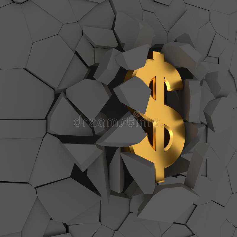 Dollar Sign Crashed the Wall. 3D Rendering Stock Illustration ...