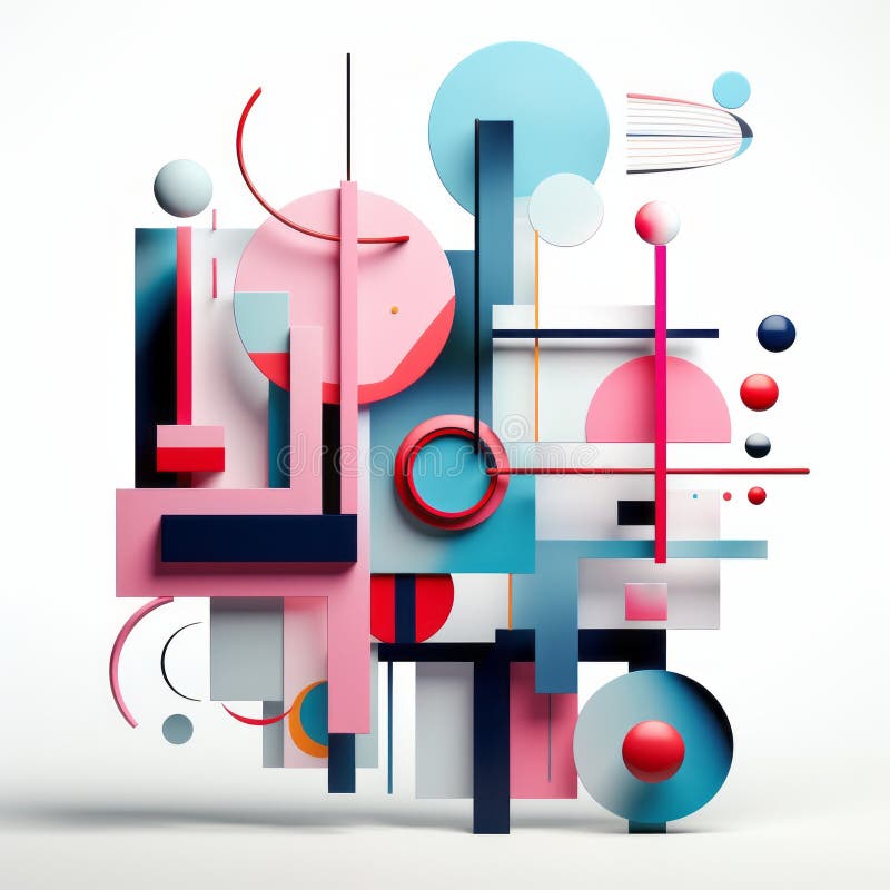 Luminous Abstract Painting with Geometric Balance and Isolated Figures ...