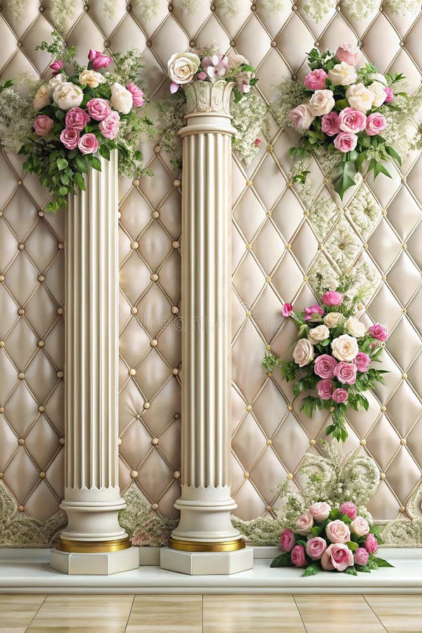 3D Columns with Flowers on Marble Background Stock Illustration ...