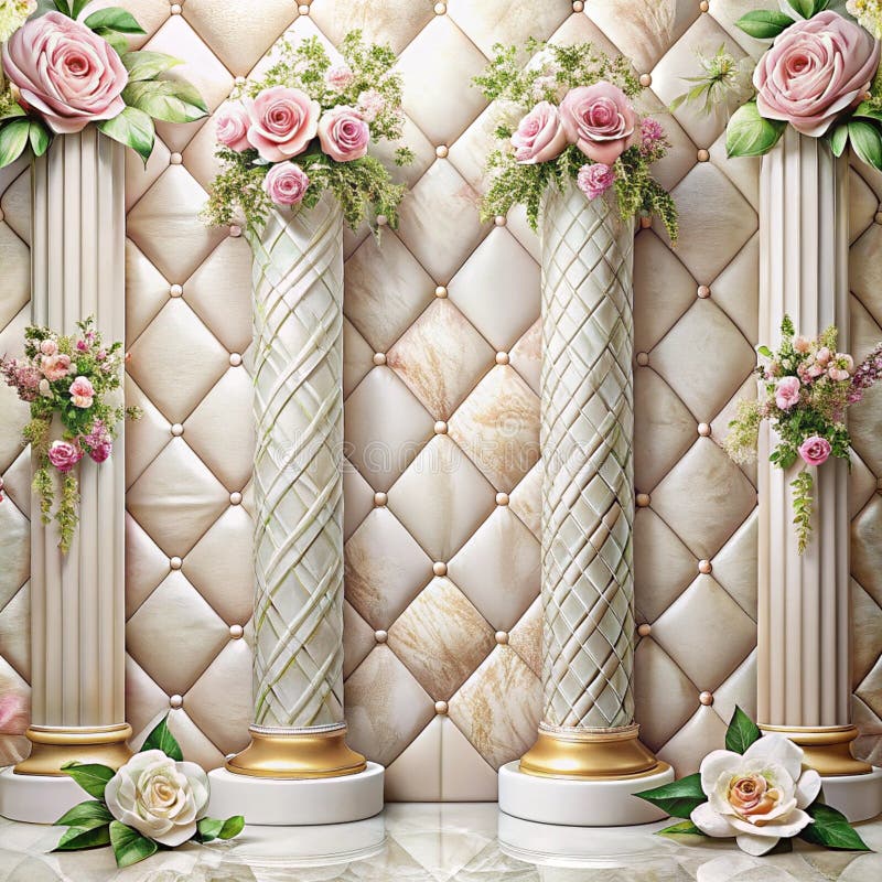 3D Columns with Flowers on Marble Background Stock Illustration ...