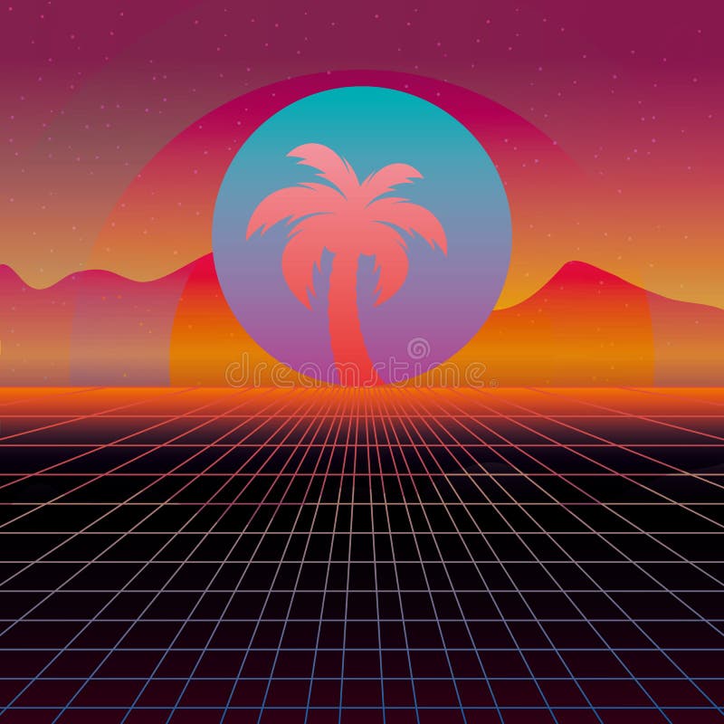 3D Background Illustration Inspired by 80 S Scene, Synthwave and ...