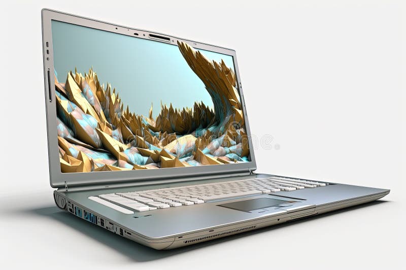 3d Background Isolated White Laptop Opened Stock Illustration ...