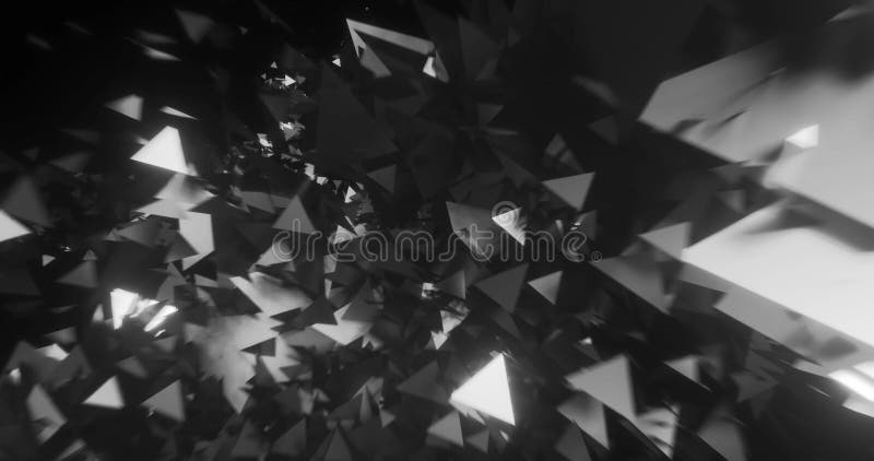 3d Background of Random Moving Triangles Particles. Black and White ...