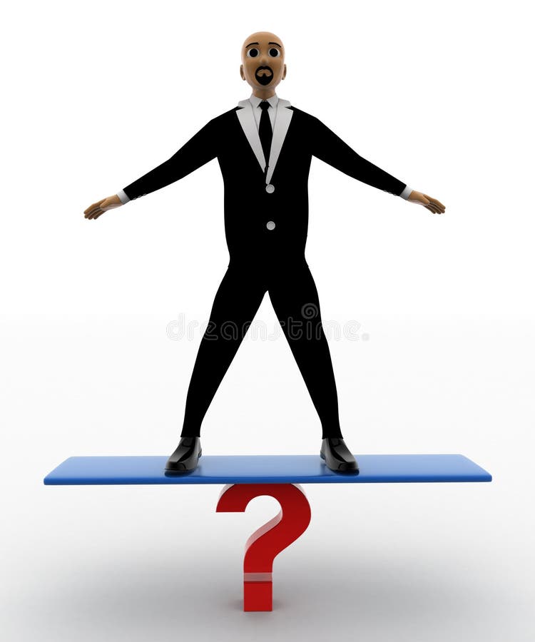 3d Bald Head Man Balancing on Question Mark Stock Illustration ...