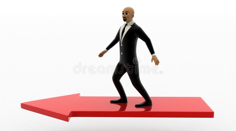 3d Bald Head Man Running on Red Arrow Stock Illustration - Illustration ...