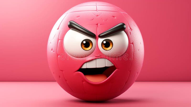 3D Ball Emoji Character in Angry Emotion Action Stock Illustration ...