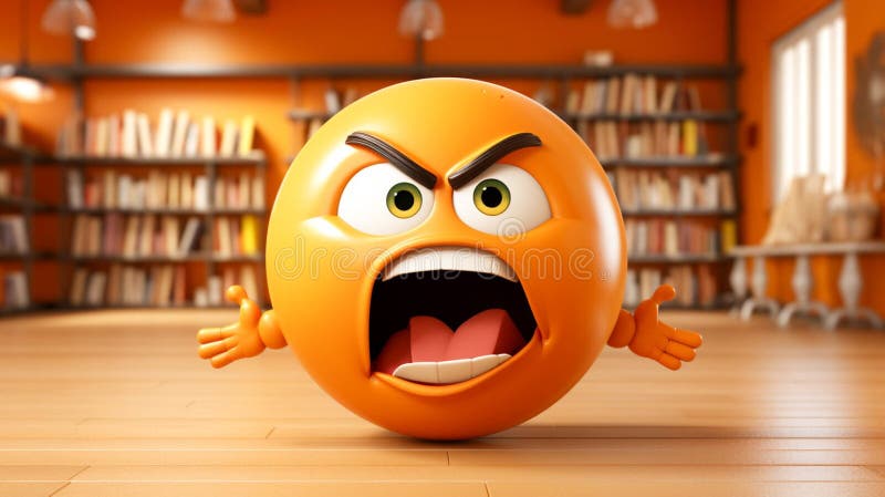 3D Ball Emoji Character in Angry Emotion Action Stock Illustration ...