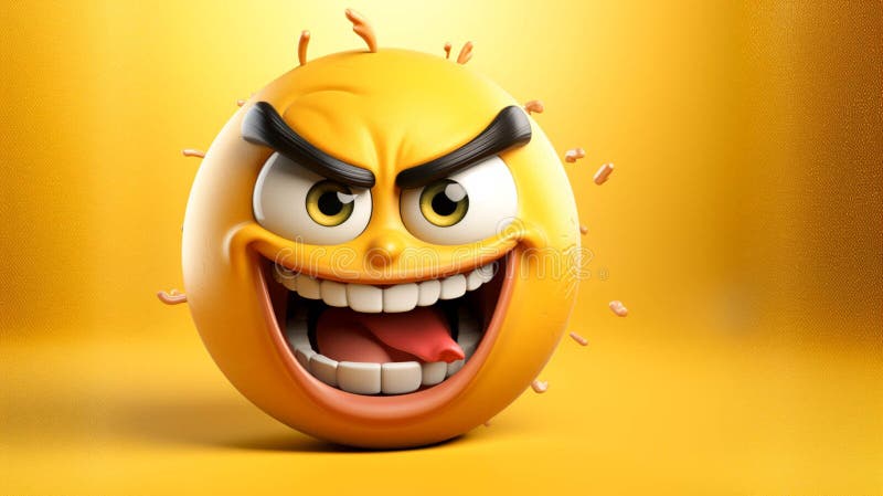 3D Ball Emoji Character in Angry Emotion Action on Orange Stock Photo ...