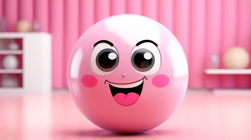 3D Ball Emoji Character in Happy Emotion Action Stock Illustration ...