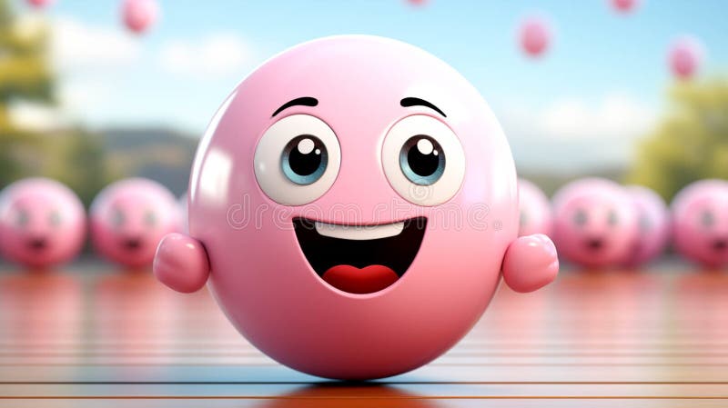 3D Ball Emoji Character in Happy Emotion Action Stock Illustration ...