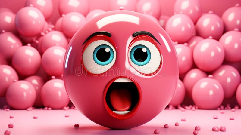 3D Ball Emoji Character in Surprised Emotion Action Stock Illustration ...
