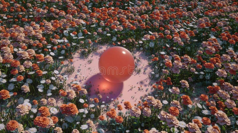 3D Ball Rolling Across a Wavy Spring Landscape Full of Flowers Stock ...