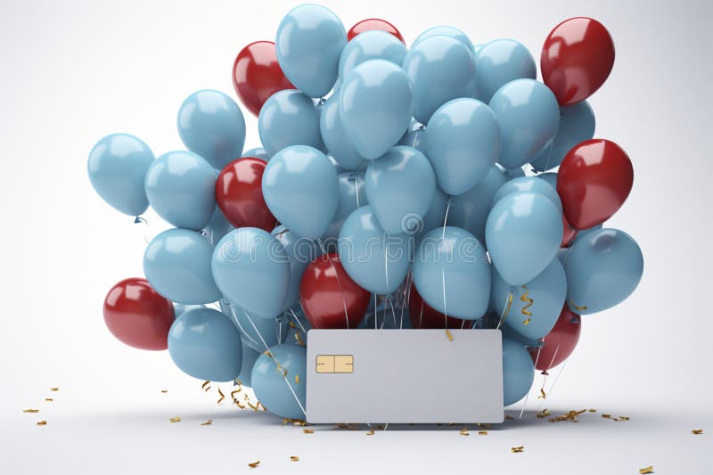 3D Balloons and a Debit Card Create a Lively Contrast on White Stock ...