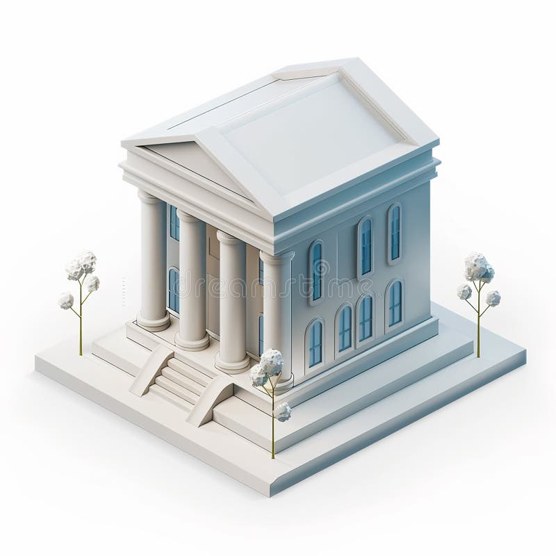 3D Bank Building Icon on White Background Stock Illustration ...