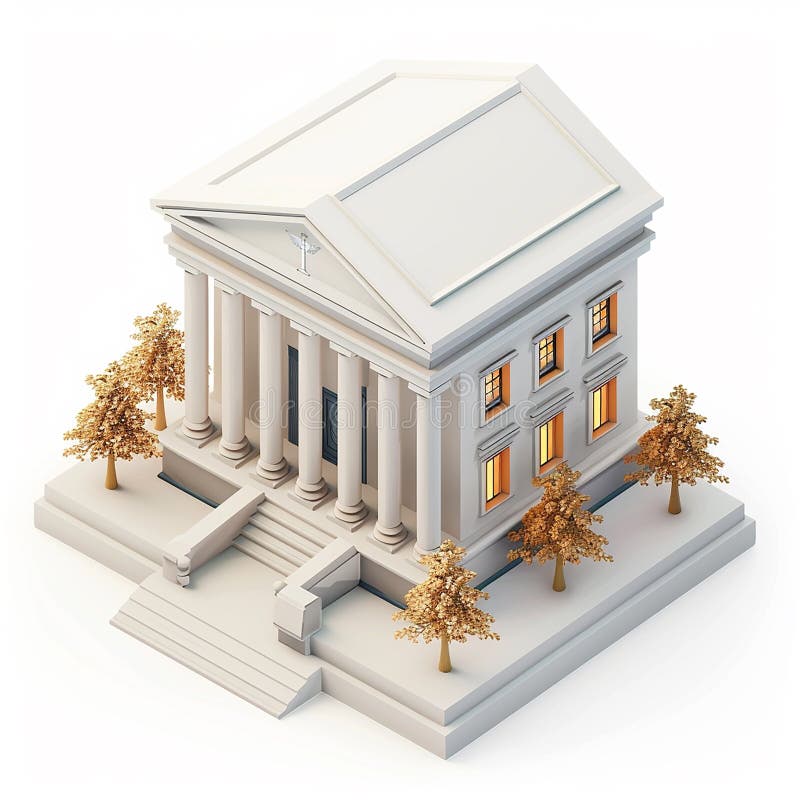 3D Bank Building Icon on White Background Stock Illustration ...