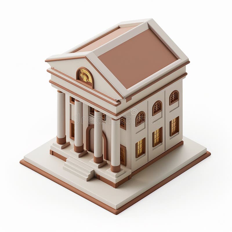 3D Bank Building Icon on White Background Stock Illustration ...