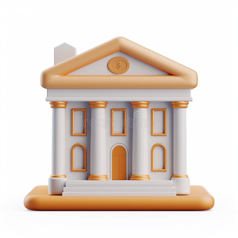 3D Bank Building Icon on White Background Stock Illustration ...