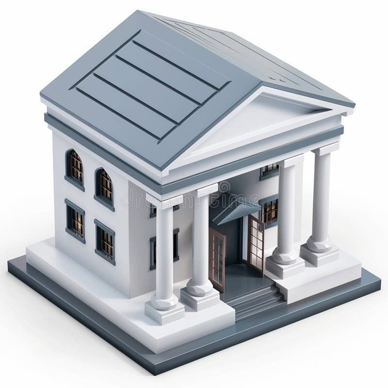 3D Bank Building Icon on White Background Stock Illustration ...