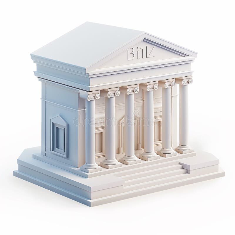 3D Bank Building Icon on White Background Stock Illustration ...