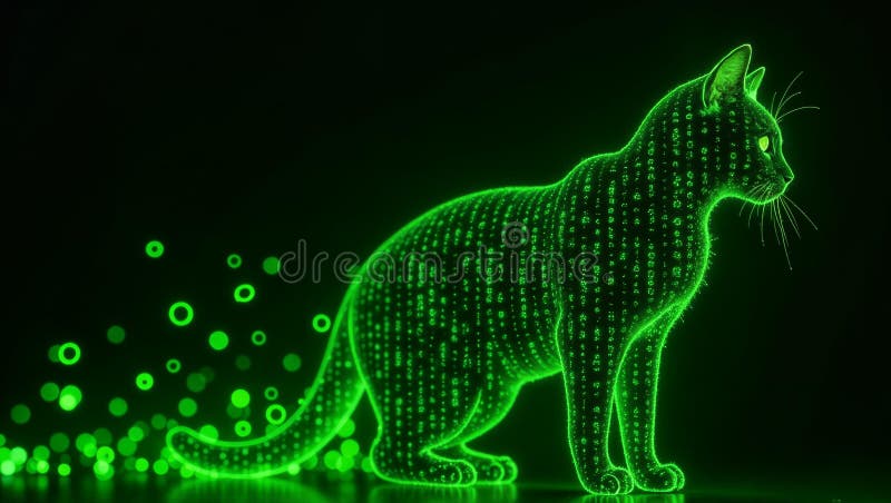 3D Banner Featuring the Silhouette of a Cat Formed by Glowing Neon ...