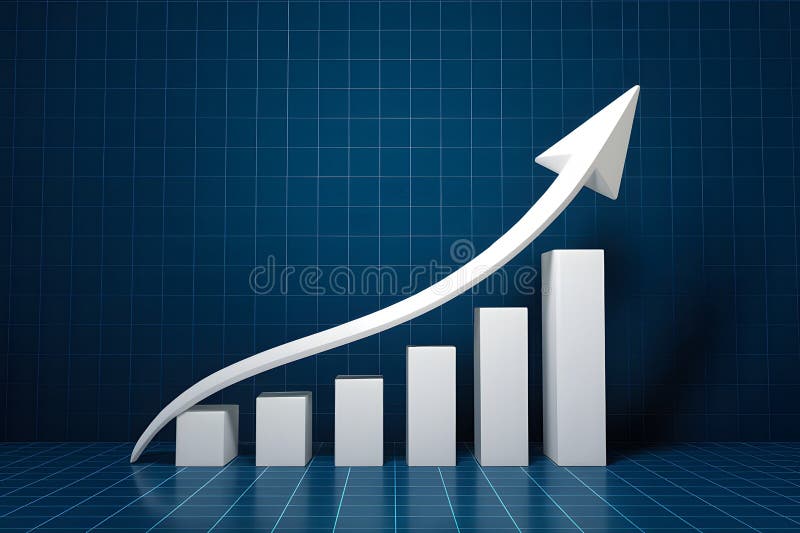 3D Bar Chart with Arrow Symbolizing Growth Against Blue Grid Backdrop ...