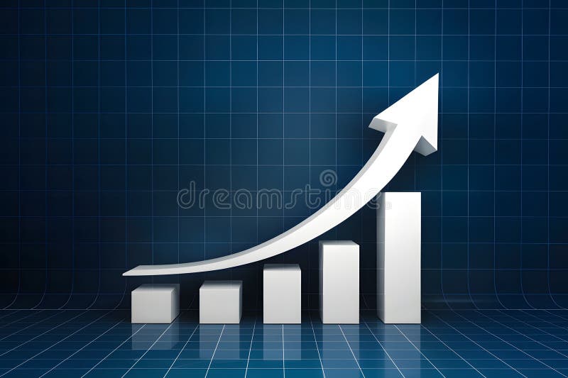 3D Bar Chart with Arrow Symbolizing Growth Against Blue Grid Backdrop ...