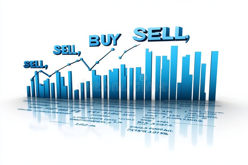 3d Bar Chart with Buy and Sell Labels and Reflection Isolated on White Background Stock ...