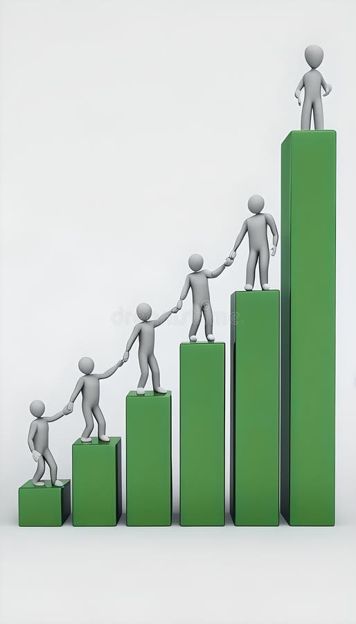 3D Bar Chart Illustrating Teamwork and Progression Stock Illustration ...