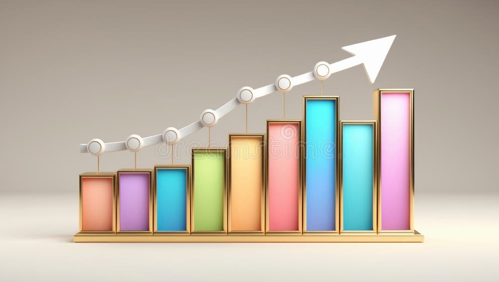 3D Bar Chart with Rainbow Gradient and Golden Elements Showing Growth ...