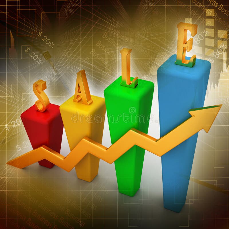 3D Bar Chart and Sales Growth Stock Illustration - Illustration of goal ...