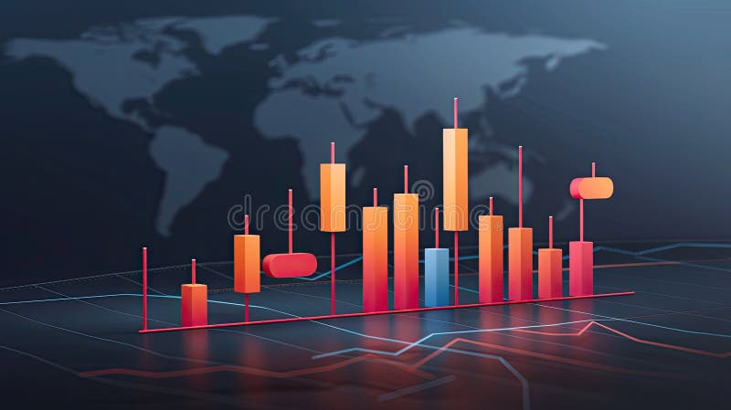 A 3D Bar Chart with an Upward Trend, Set Against a Backdrop of a Blue ...