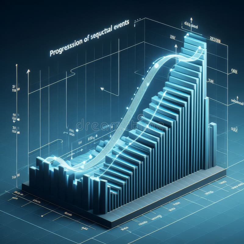 3D Bar Chart Showing Sequential Event Progression Stock Illustration ...