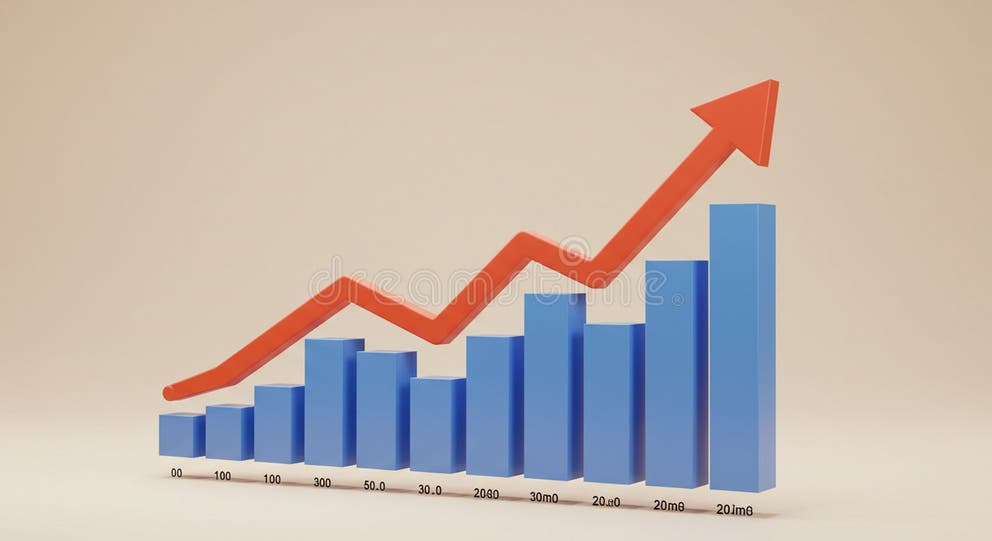 A 3D Bar Graph with Ascending Blue Bars on a Light Beige Background ...
