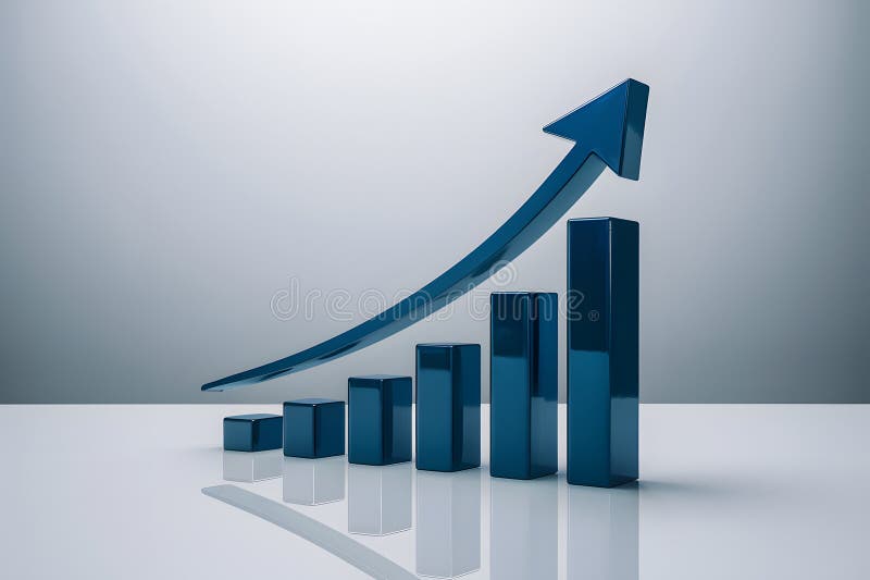 3D Bar Graph with Blue Arrow on White Background, Ideal for Visualizing ...