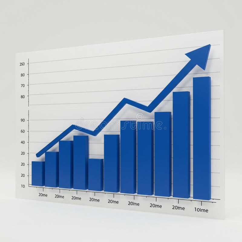 3D Bar Graph with Eight Blue Bars of Varying Heights, Representing Data ...