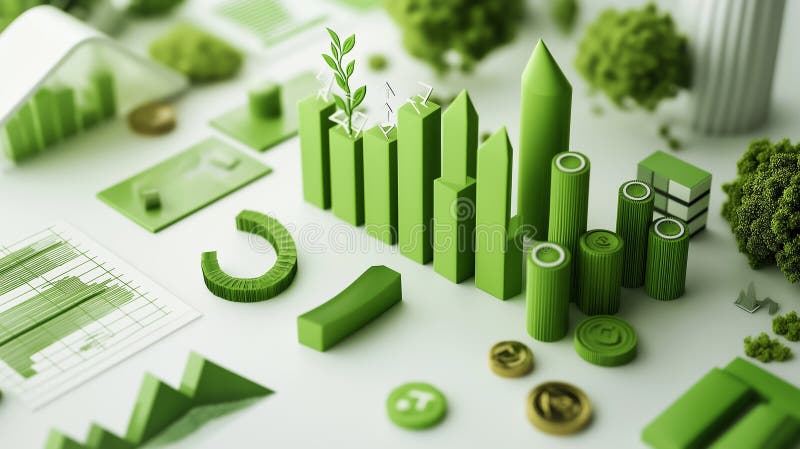 3D Bar Graph in Green, Representing Growth Stock Illustration ...