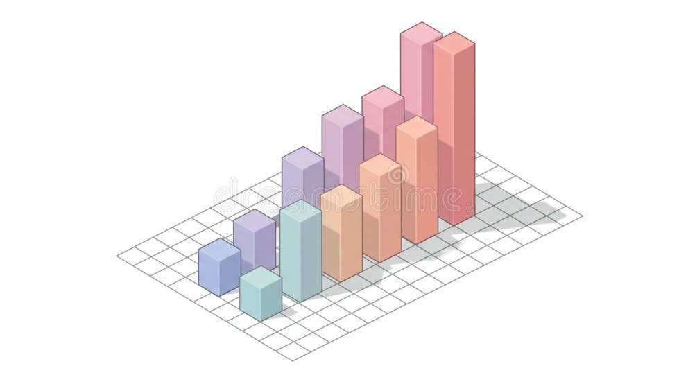 3D Bar Graph with a Grid Base, Featuring Eight Rectangular Prism Bars ...