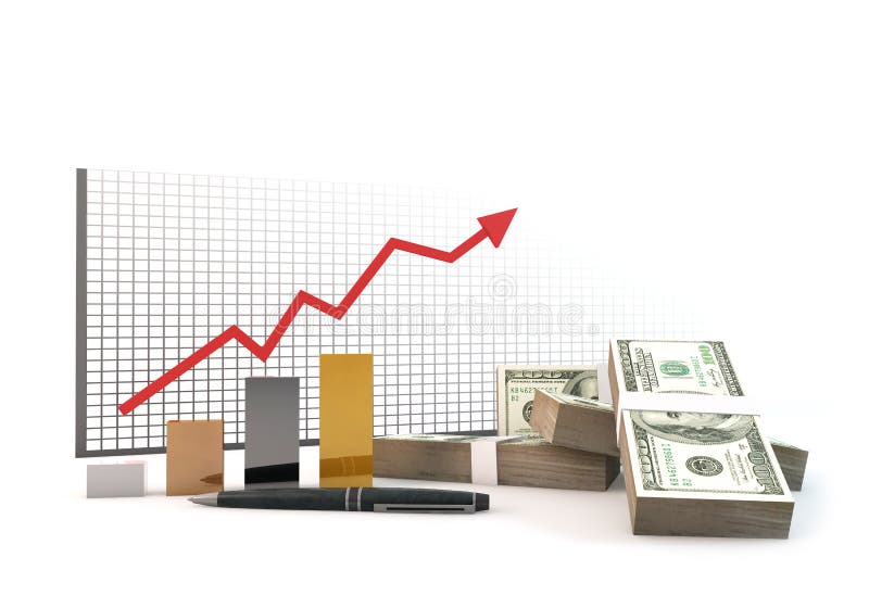 3d Bar Graph Growth Up RISK of Investment with Money 100 Dollar Stock ...