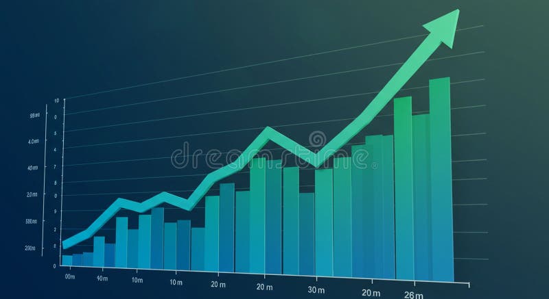 A 3D Bar Graph with a Line Chart Overlays, Showing an Upward Trend ...