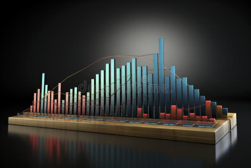 3D Bar Graph and Line Chart on Wooden Platform Stock Illustration ...