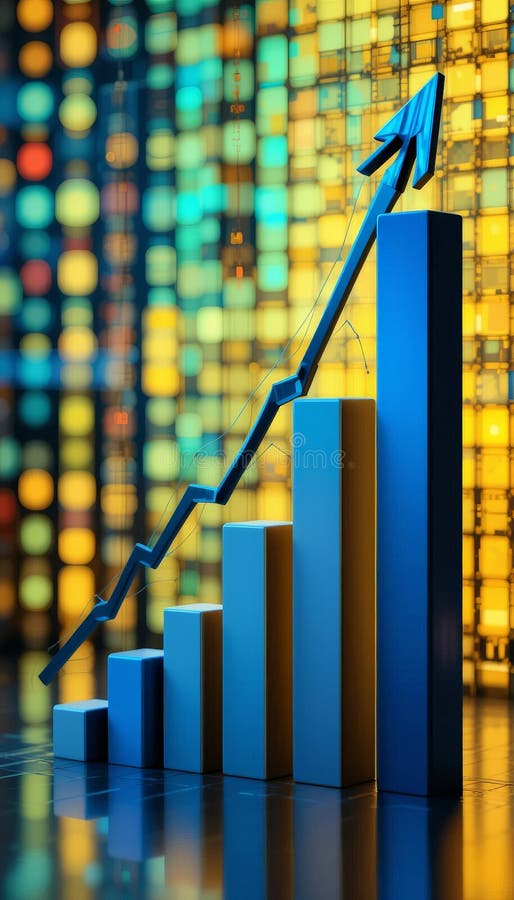 A 3D Bar Graph Projecting Growth, Set Against a Colorful Backdrop ...