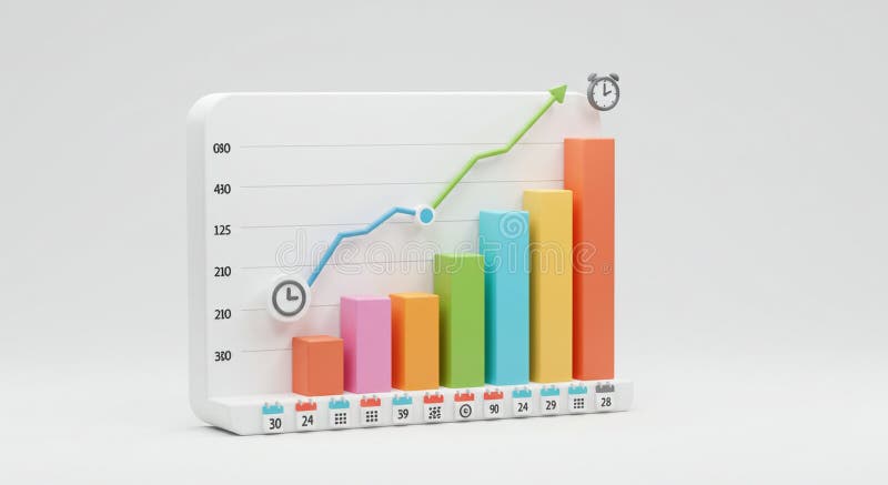 3D Bar Graph with Six Colored Bars in Red, Orange, Yellow, Green, Blue ...