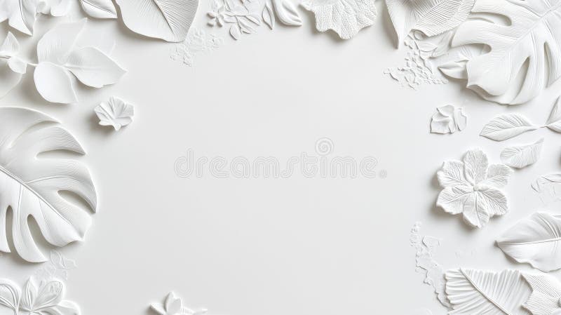 3D Bas Relief Botanical Wallpaper with White Tropical Leaf Motifs Stock ...